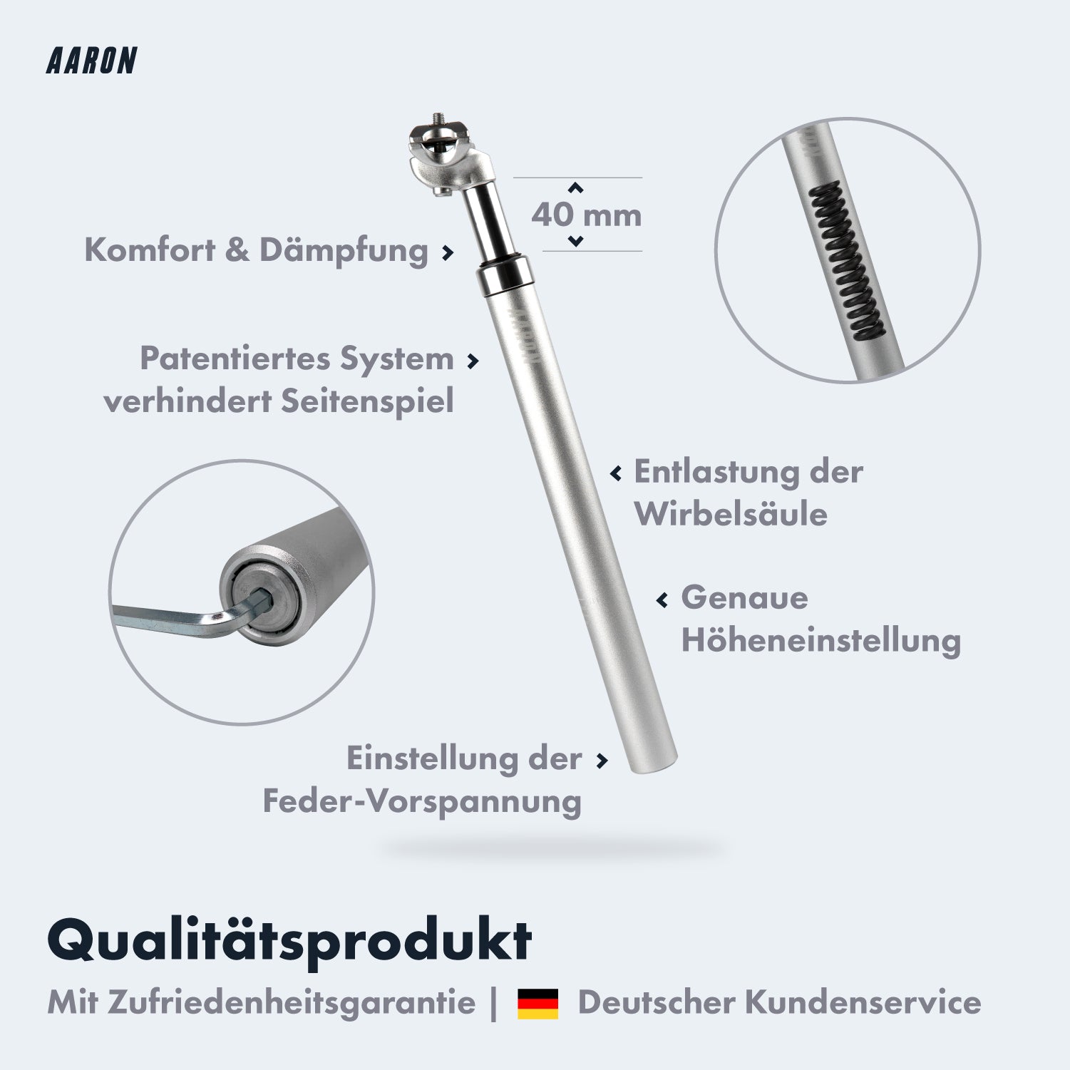 AARON Spring Federsattelstütze - 27,2, 30,9 oder 31,6 mm - Silber